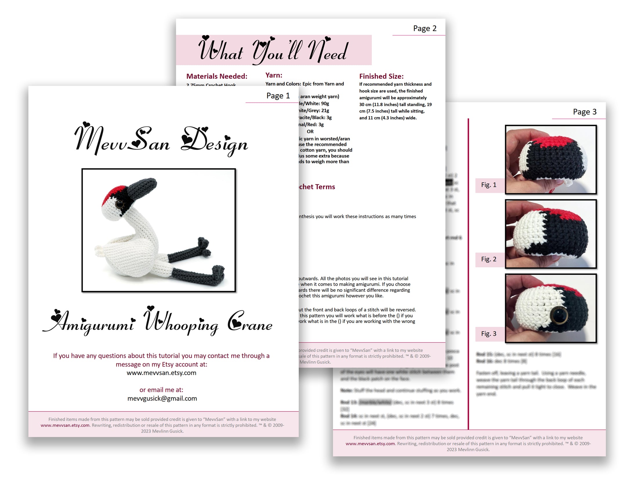 Whooping Crane Amigurumi Pattern - Large Crochet Bird PDF | MevvSan